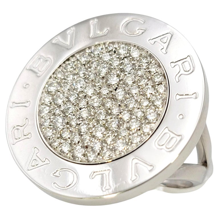 Bulgari Womens Logo Pave Diamond Split Shank Disc Ring in 18 Karat ...