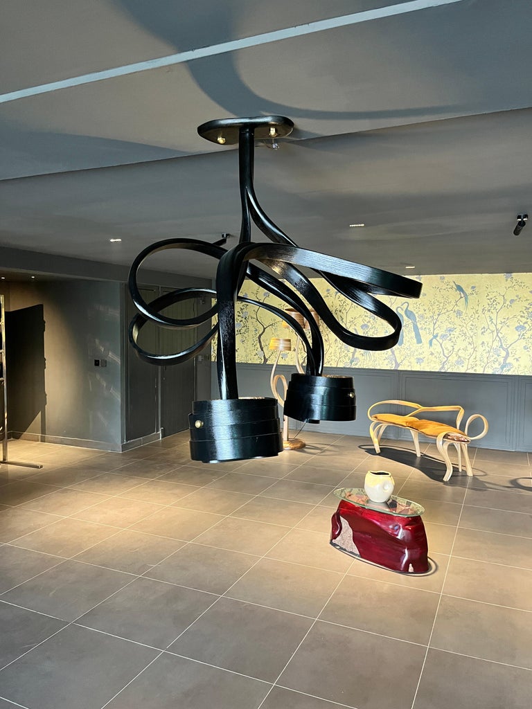 Bulkam Chandelier by Raka Studio, Black Bent Wood For Sale at 1stDibs