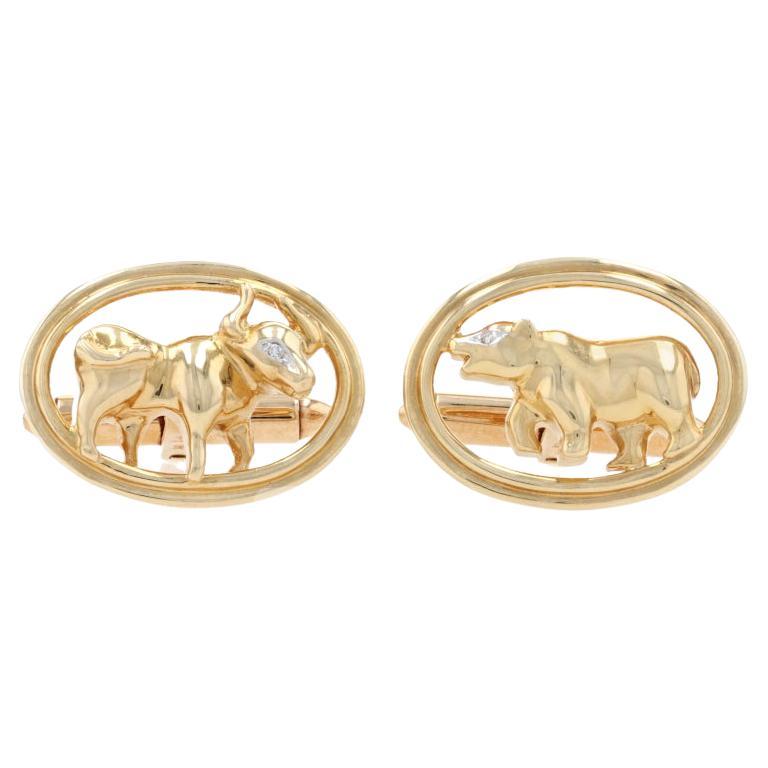 Bull Cufflinks, 14k Yellow Gold Oval Men's Dress Diamond Eye Wallstreet ...