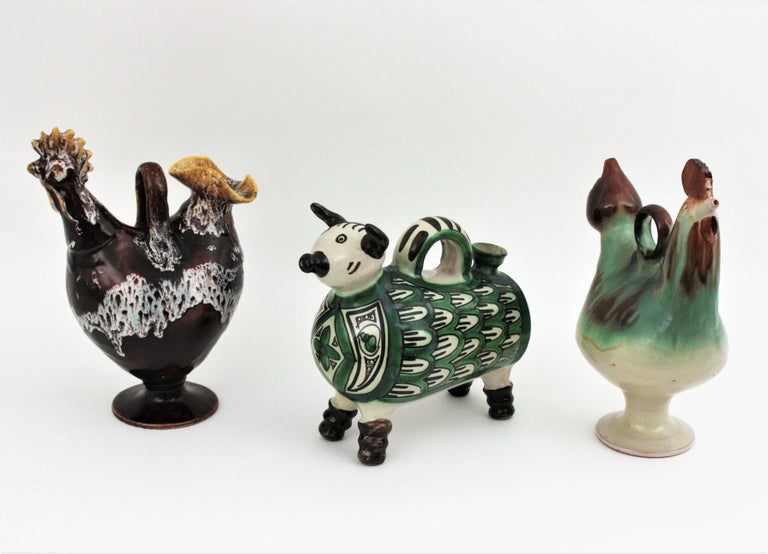 Bull Shaped Glazed Ceramic Pitcher, Spain, 1960s For Sale at 1stDibs