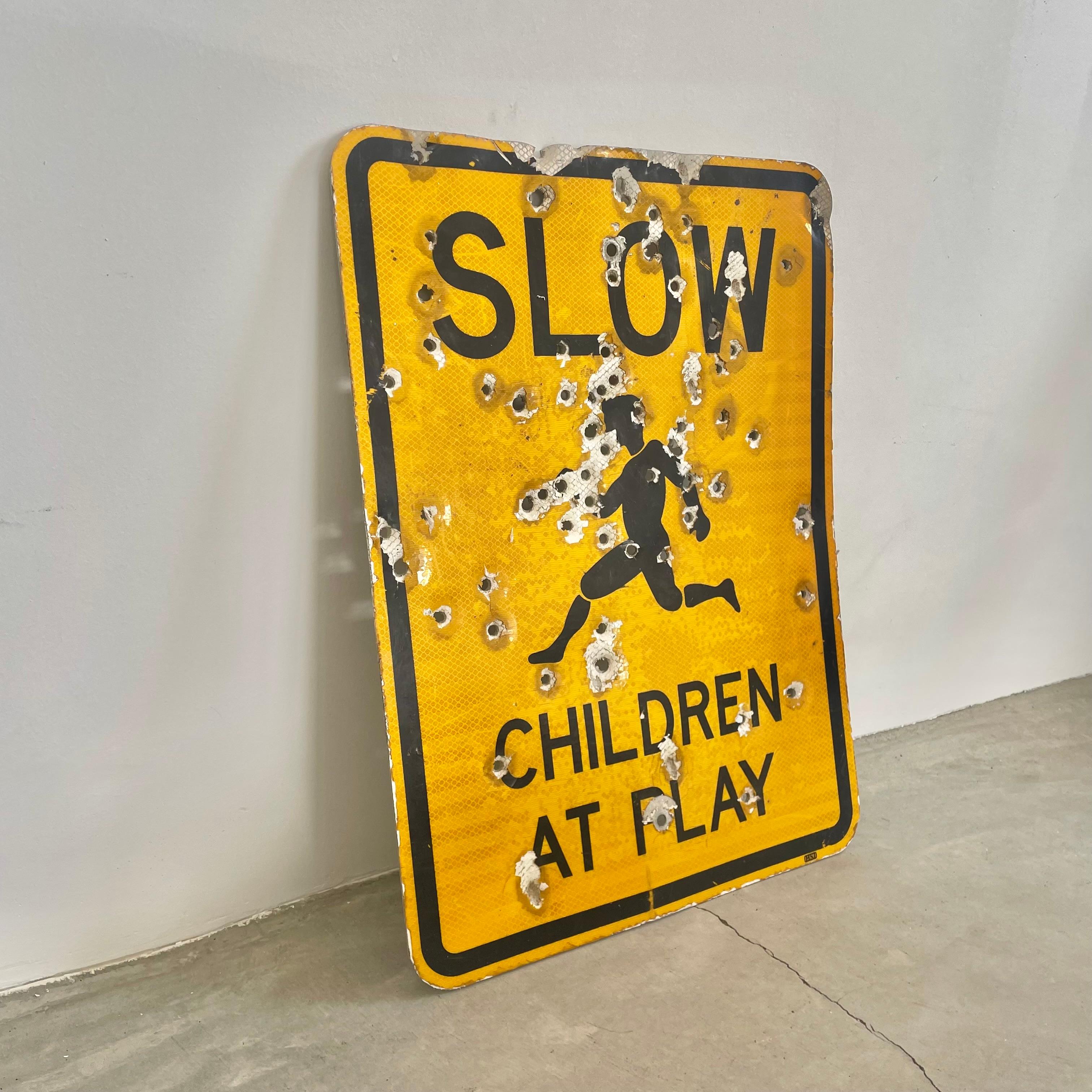 Bullet Riddled 'Children at Play' Sign, USA 1980s at 1stDibs