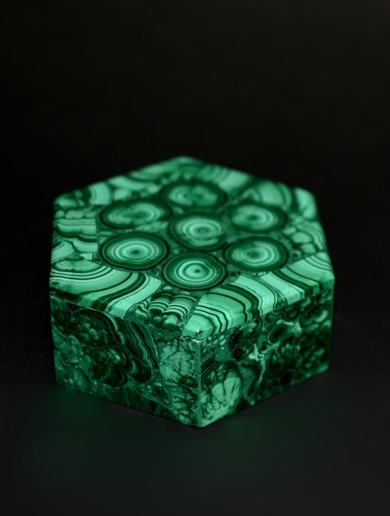 Bullseye Malachite Box Hexagon For Sale at 1stDibs