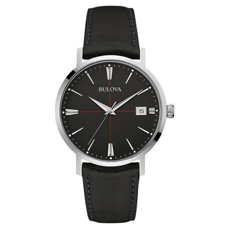 Bulova Aerojet Stainless Steel Date Black Dial Quartz Mens Watch 96B243 ...