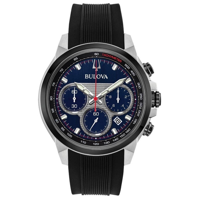 Bulova Chronograph Silver Tone Black Rubber Band Men’s Watch 98B314 at ...