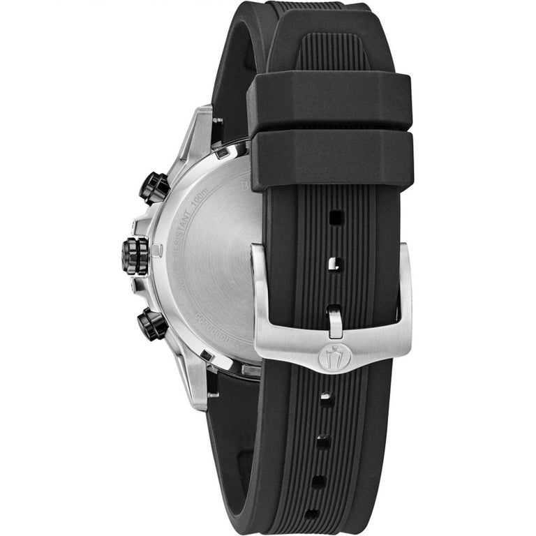 Bulova Chronograph Silver Tone Black Rubber Band Men’s Watch 98B314 at ...