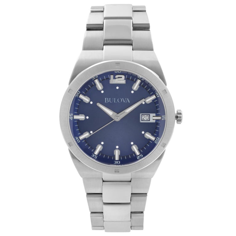 Bulova Classic Stainless Steel Blue Dial Quartz Mens Watch 96B220 For ...