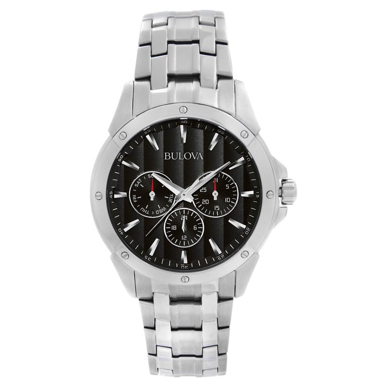 Bulova Classic Day Date Stainless Steel Black Dial Quartz Mens Watch ...