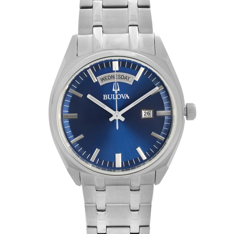 Bulova Classic Day-Date Stainless Steel Blue Dial Quartz Mens Watch ...