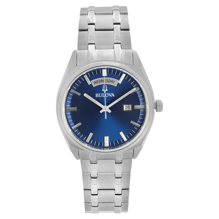 Bulova Classic Day-Date Stainless Steel Blue Dial Quartz Mens Watch ...