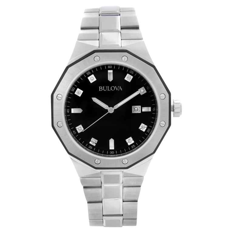 Bulova Classic Diamond Stainless Steel Black Dial Quartz Mens Watch ...