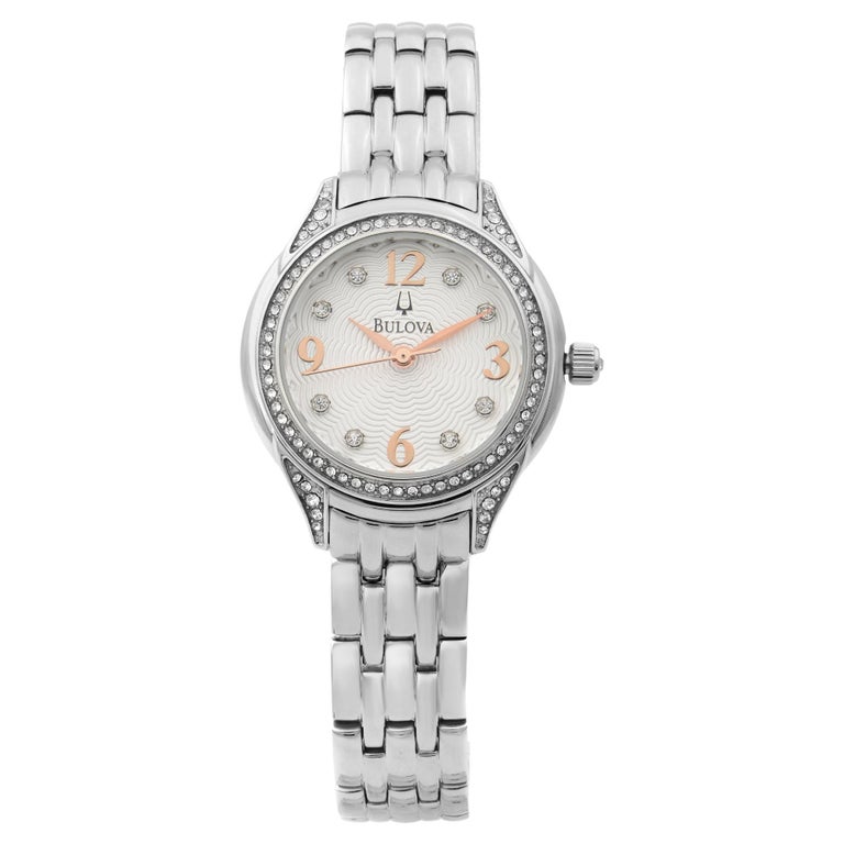 Bulova Crystal Collection Stainless Steel Silver Dial Quartz Ladies ...