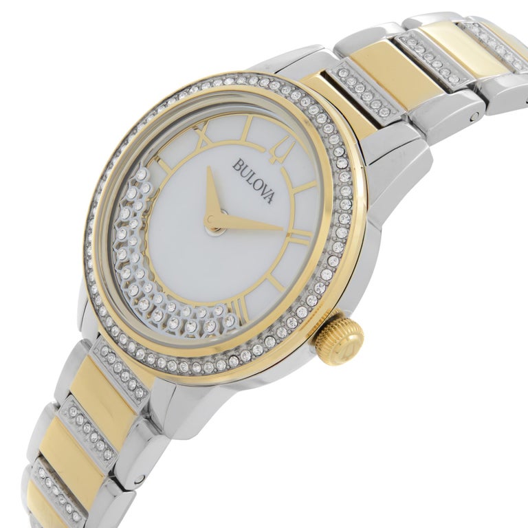 Bulova Crystal Turnstyle Two-Tone Steel Mop Dial Quartz Ladies Watch ...