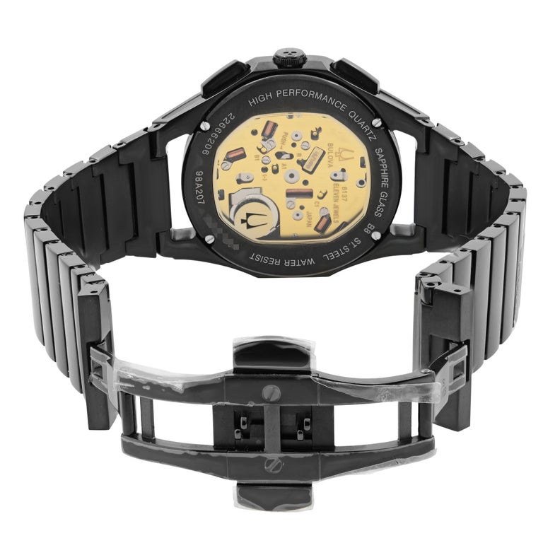 Bulova Curv 44mm Chronograph Steel Black Dial Quartz Mens Watch 98A207 ...