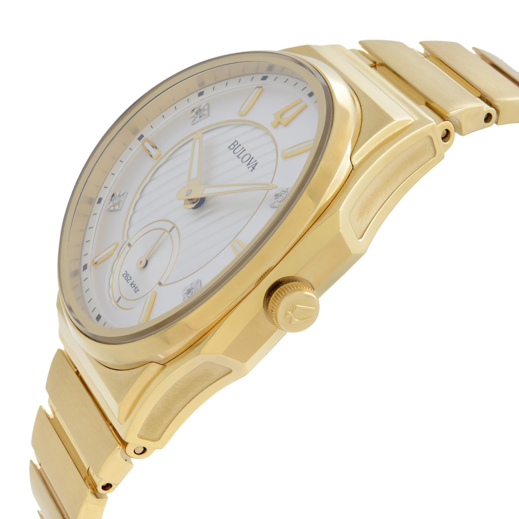 Bulova Curv Gold PVD Steel Diamond Silver Dial Quartz Ladies Watch ...