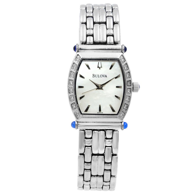 Bulova Diamond White Mother of Pearl Sticks Dial Steel Quartz Ladies ...