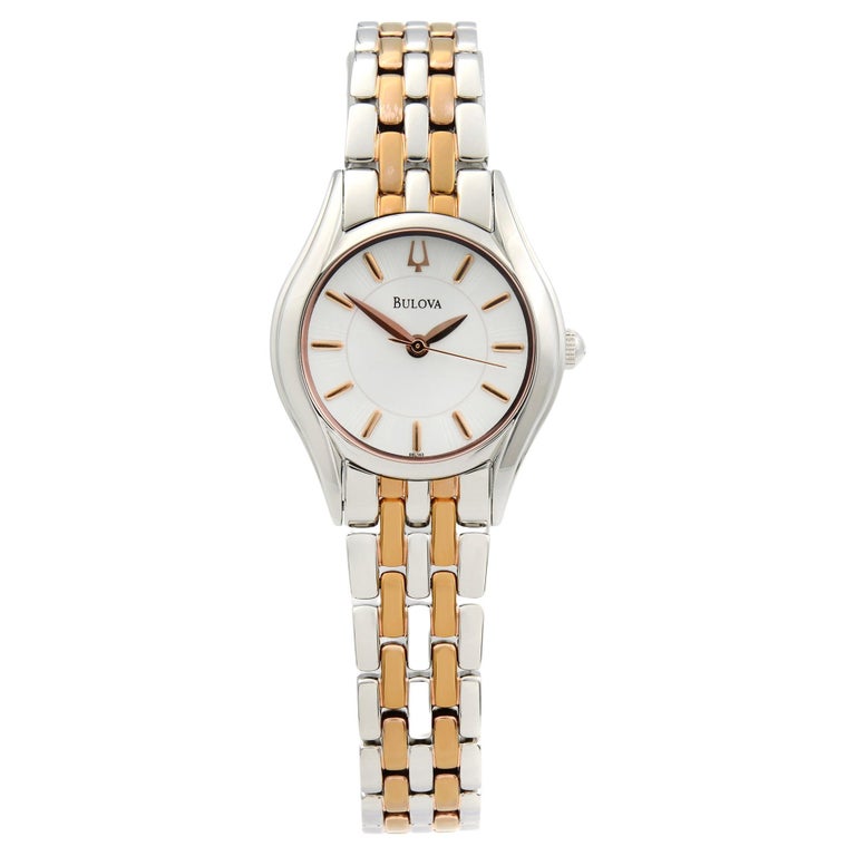 Bulova Essentials Silver Sticks Dial Two Tone Steel Quartz Ladies Watch ...