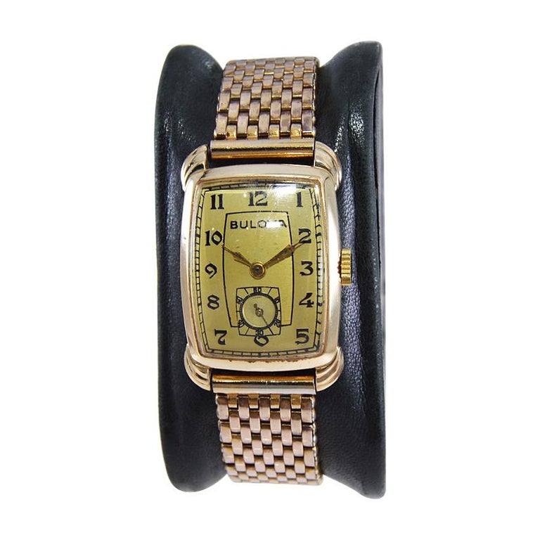 Bulova Gold Filled Art Deco Watch with Original Bracelet, Circa 1940's ...