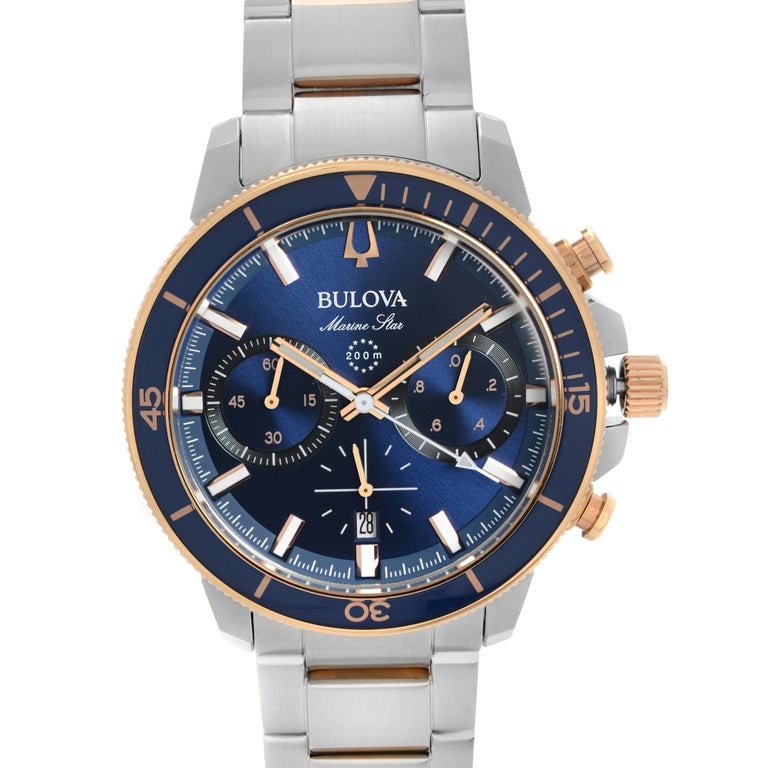 Bulova Marine Star Steel Chronograph Blue Dial Quartz Mens Watch 98B301 ...