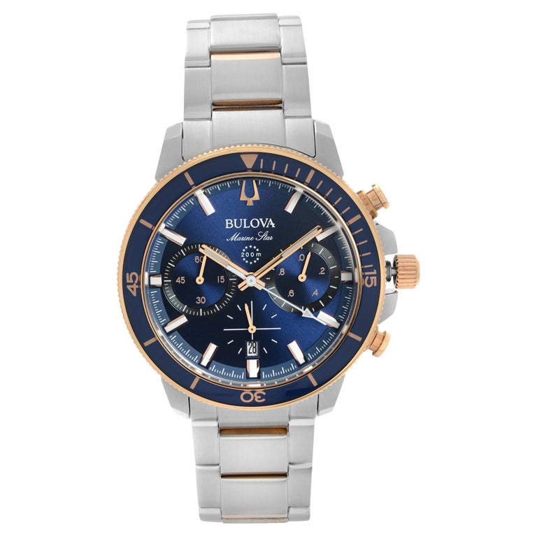 Bulova Marine Star Steel Chronograph Blue Dial Quartz Mens Watch 98B301 ...
