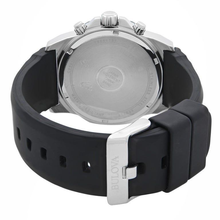 Bulova Marine Star Chronograph Steel Blue Dial Quartz Mens Watch 98B258 ...