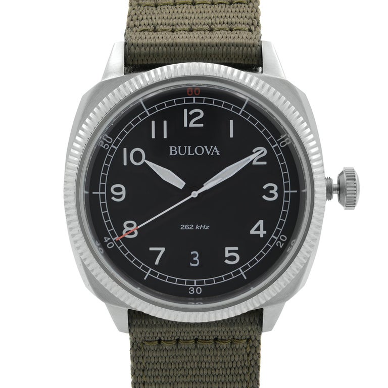 Bulova Military UHF Steel Black Dial Green Nylon Strap Quartz Mens ...