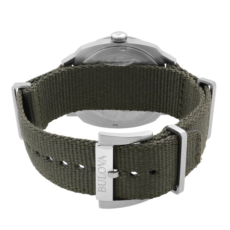 Bulova Military UHF Steel Black Dial Green Nylon Strap Quartz Mens ...