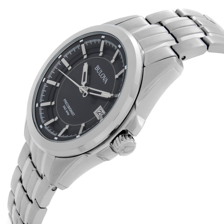 Bulova Precisionist 43mm Stainless Steel Black Dial Quartz Mens Watch 96B252 For Sale at 1stDibs
