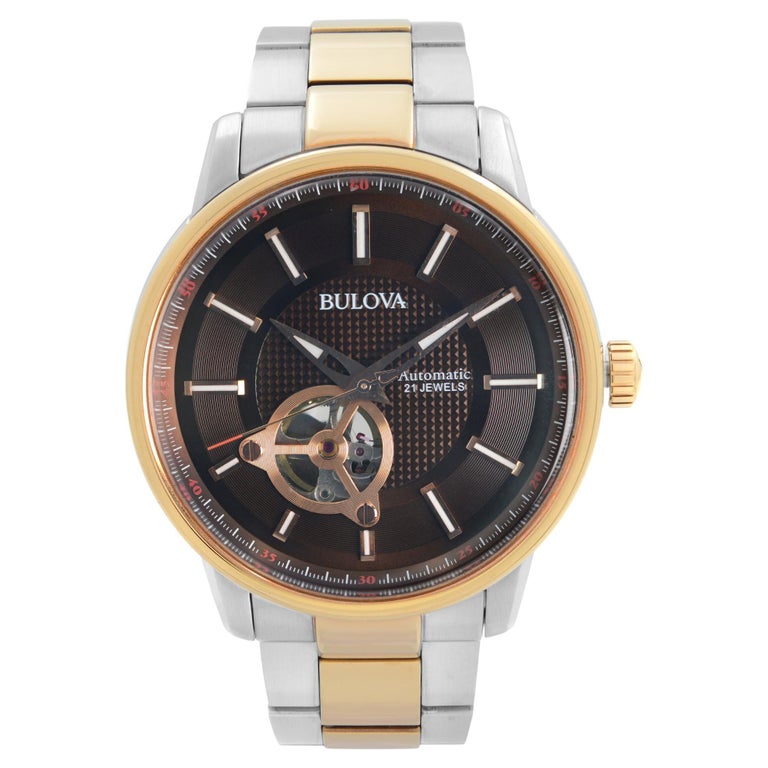 Bulova Two-Tone Stainless Steel Brown Dial Automatic Mens Watch 98A140 ...
