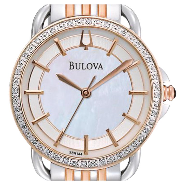 Bulova Two Tone Steel Diamond MOP Sticks Dial Ladies Quartz Watch ...