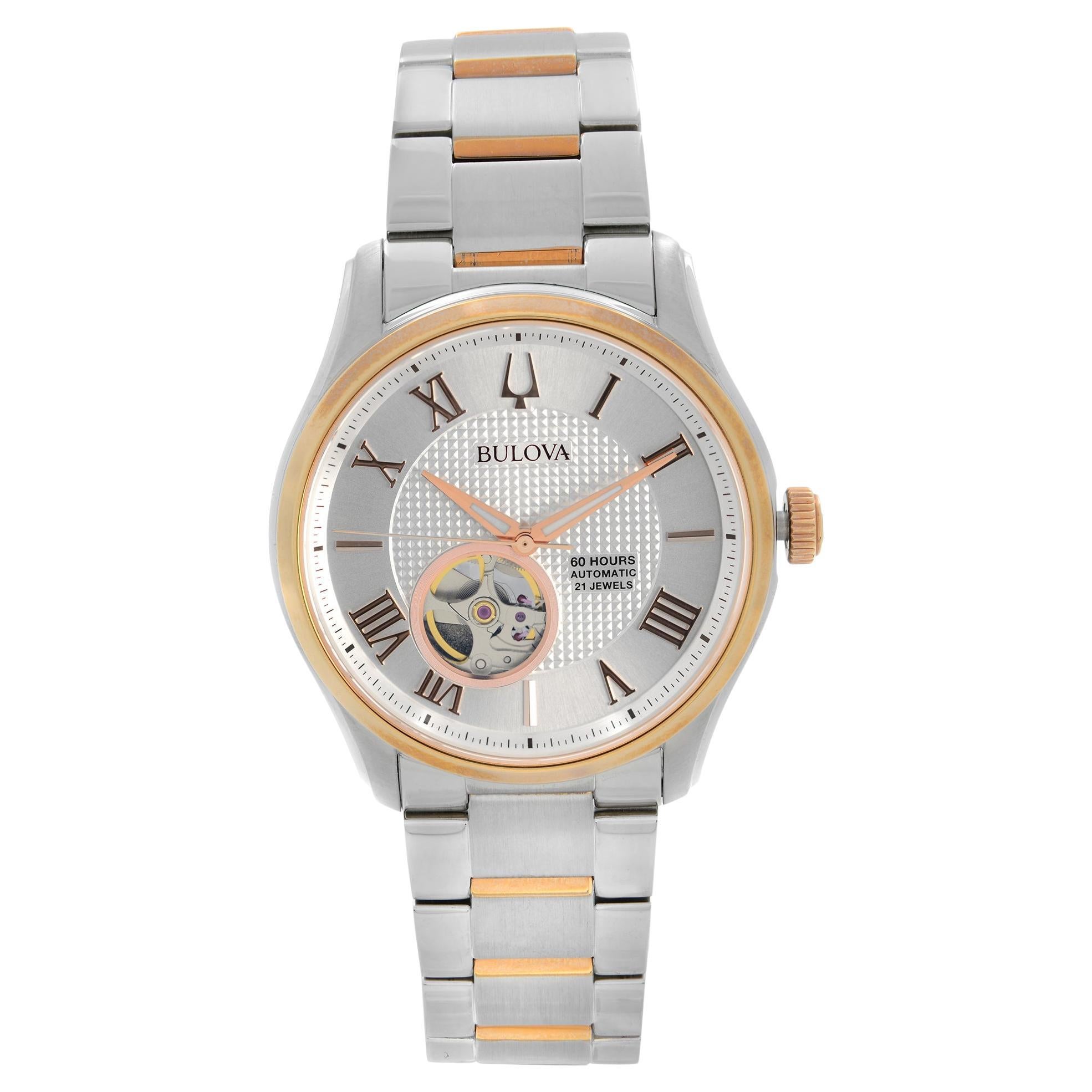 Bulova M5 Silver Dial 14 Karat Yellow Gold Brown Leather Self Winding ...