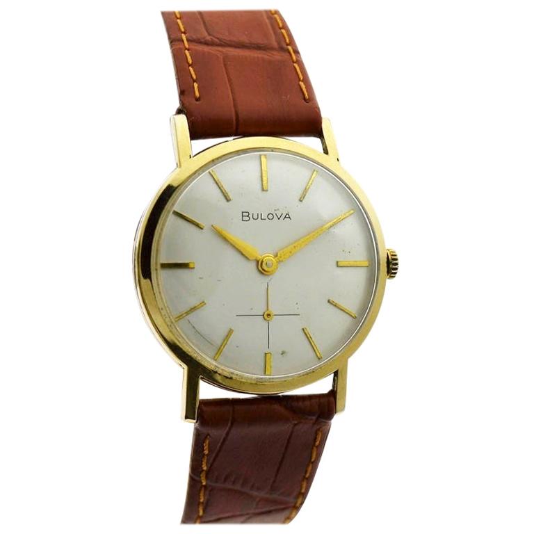Bulova Yellow Gold Filled Original Dial Round Manual Watch at 1stDibs ...