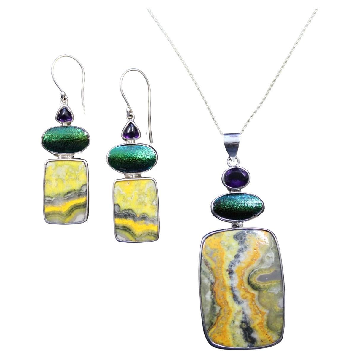 Sterling Silver Bumble Bee Jasper Pendant and Earring Set For Sale at ...