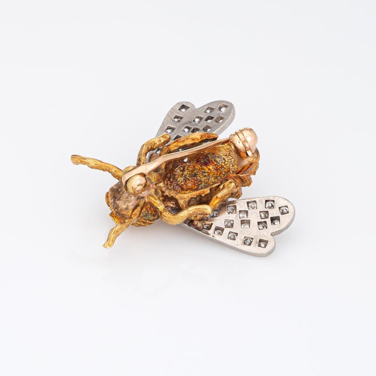 Bumble Bee Brooch Pin Diamond Wings Vintage 18k Gold Estate Insect ...