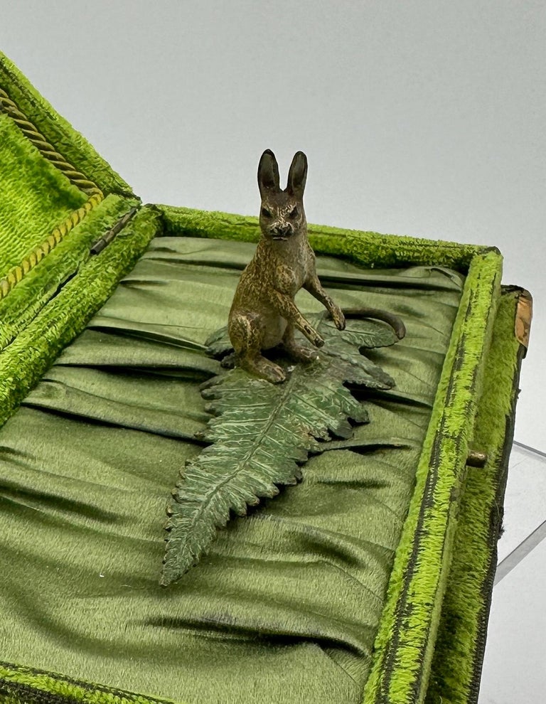 Bunny Rabbit on Fern Leaf Vienna Bronze circa 1900 Easter Bunny Rabbit ...