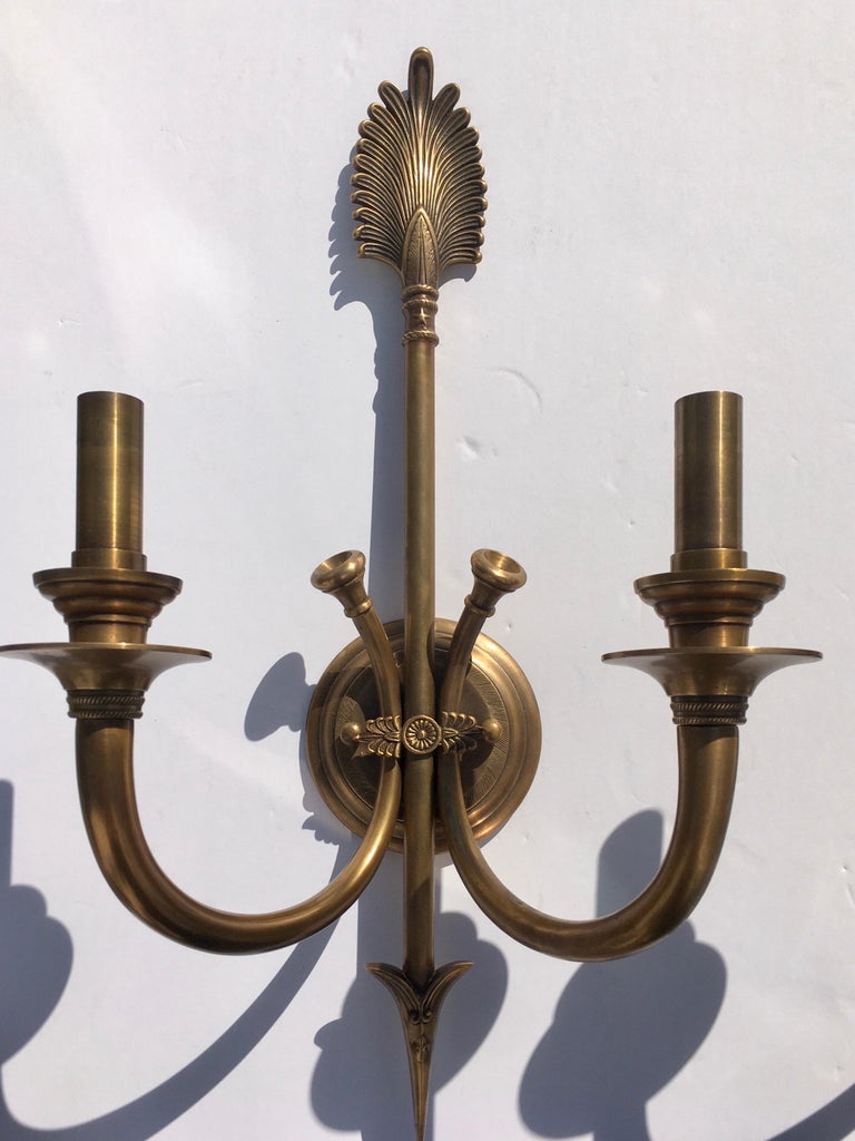 Bunny Williams Vintage Brass Plume and Arrow Classic Wall Sconce Lights ...