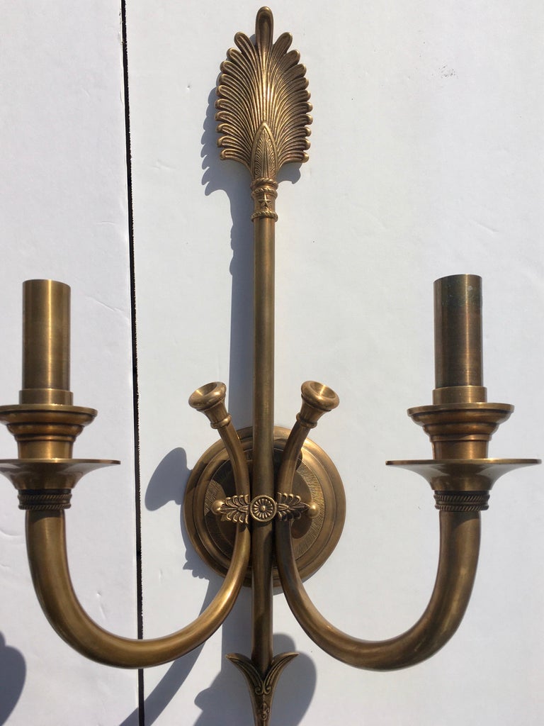 Bunny Williams Vintage Brass Plume and Arrow Classic Wall Sconce Lights ...