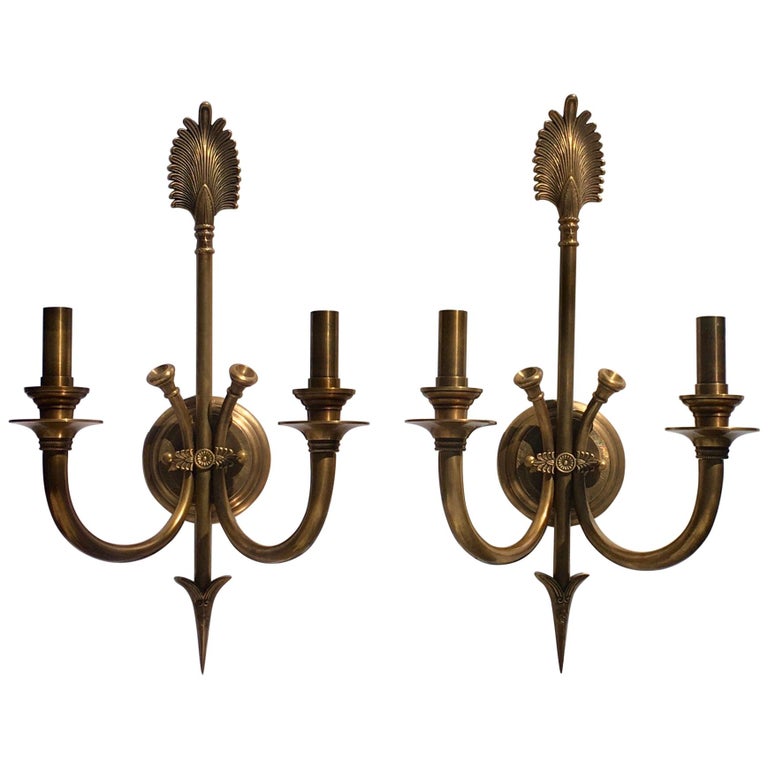 Bunny Williams Vintage Brass Plume and Arrow Classic Wall Sconce Lights ...