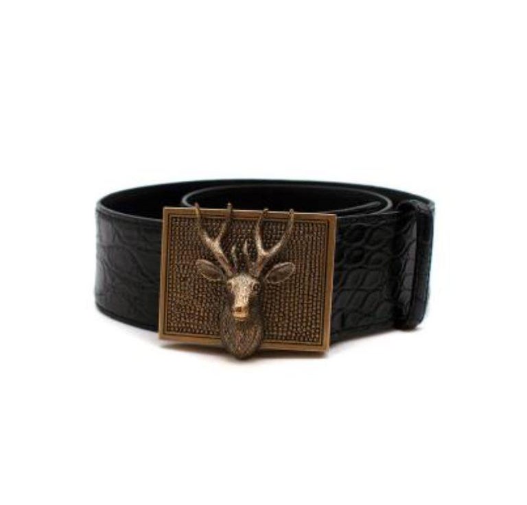 Burberry Alligator Wide Gold Deer Head Belt For Sale at 1stDibs