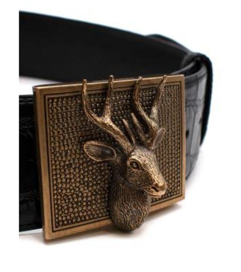 Burberry Alligator Wide Gold Deer Head Belt For Sale at 1stDibs