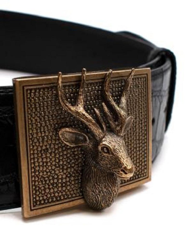 Burberry Alligator Wide Gold Deer Head Belt For Sale at 1stDibs