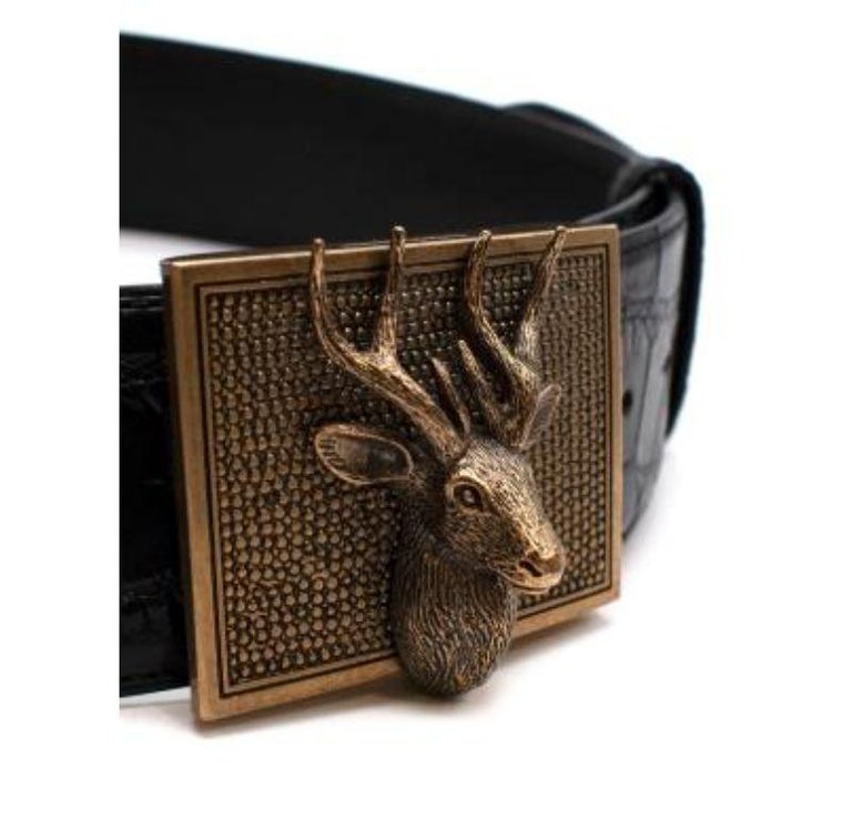 Burberry Alligator Wide Gold Deer Head Belt For Sale at 1stDibs