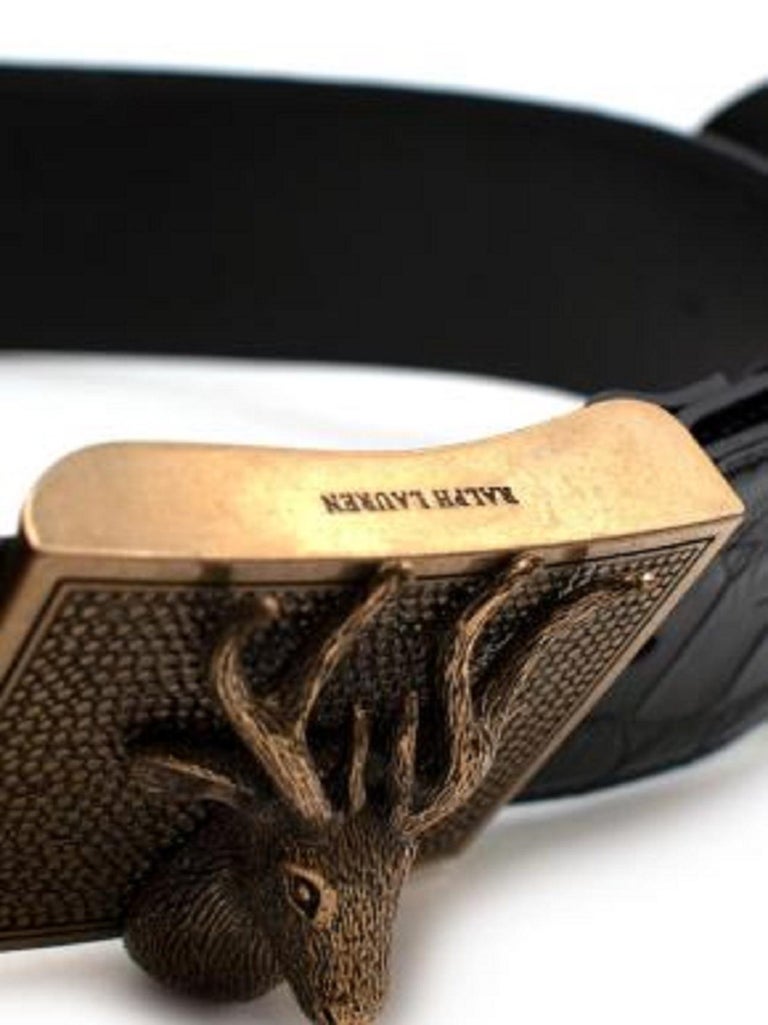 Burberry Alligator Wide Gold Deer Head Belt For Sale at 1stDibs