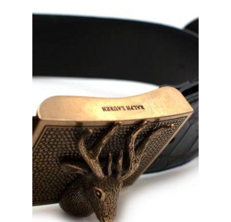Burberry Alligator Wide Gold Deer Head Belt For Sale at 1stDibs