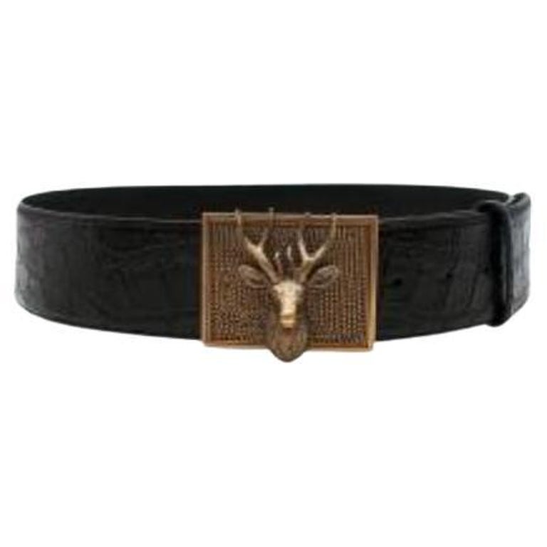 Burberry Alligator Wide Gold Deer Head Belt For Sale at 1stDibs