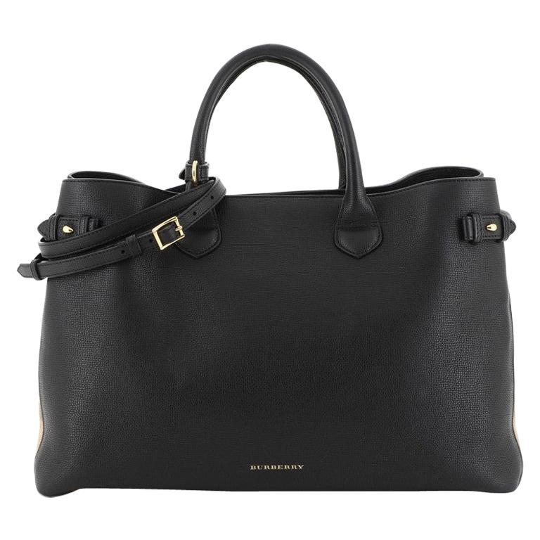 Burberry Banner Convertible Tote Leather and House Check Canvas Large ...