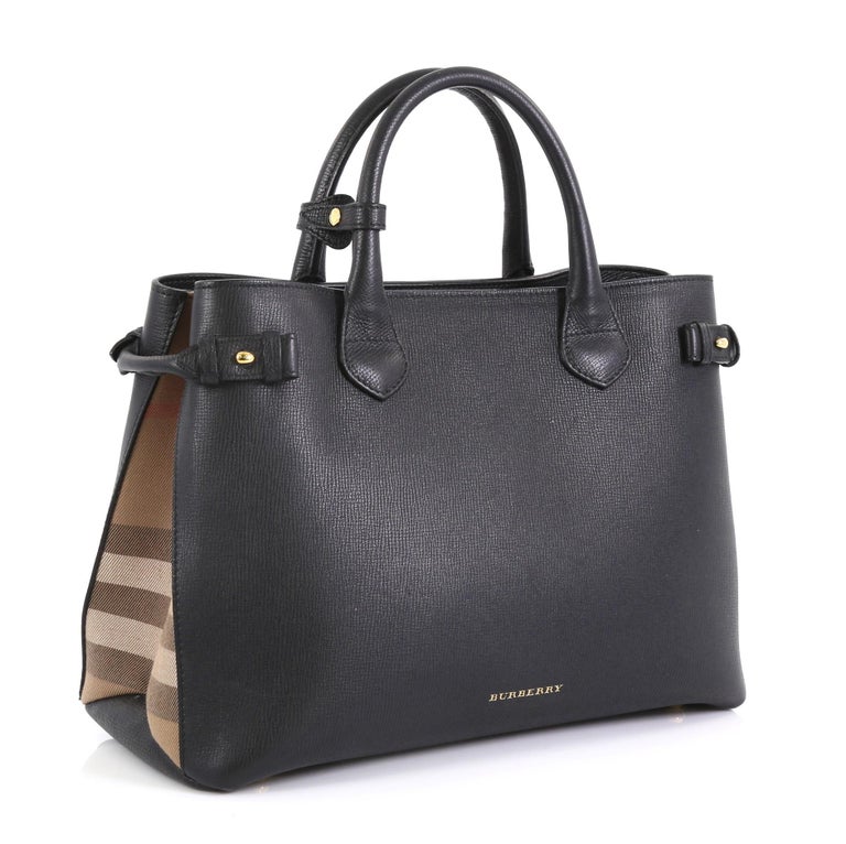 Burberry Banner Convertible Tote Leather and House Check Canvas Medium ...