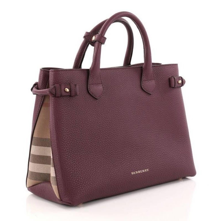 Burberry Banner Convertible Tote Leather and House Check Canvas Medium ...
