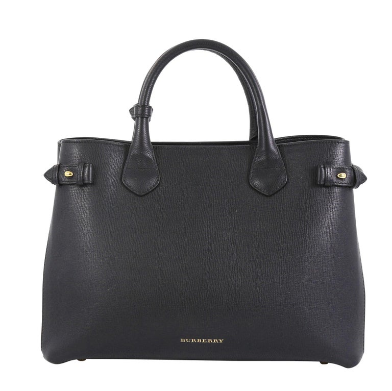 Burberry Banner Convertible Tote Leather and House Check Canvas Medium ...