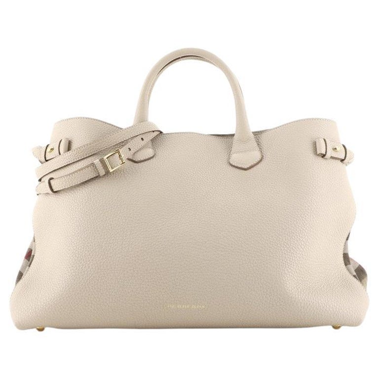 Burberry Banner Tote Leather and House Check Canvas Large at 1stDibs