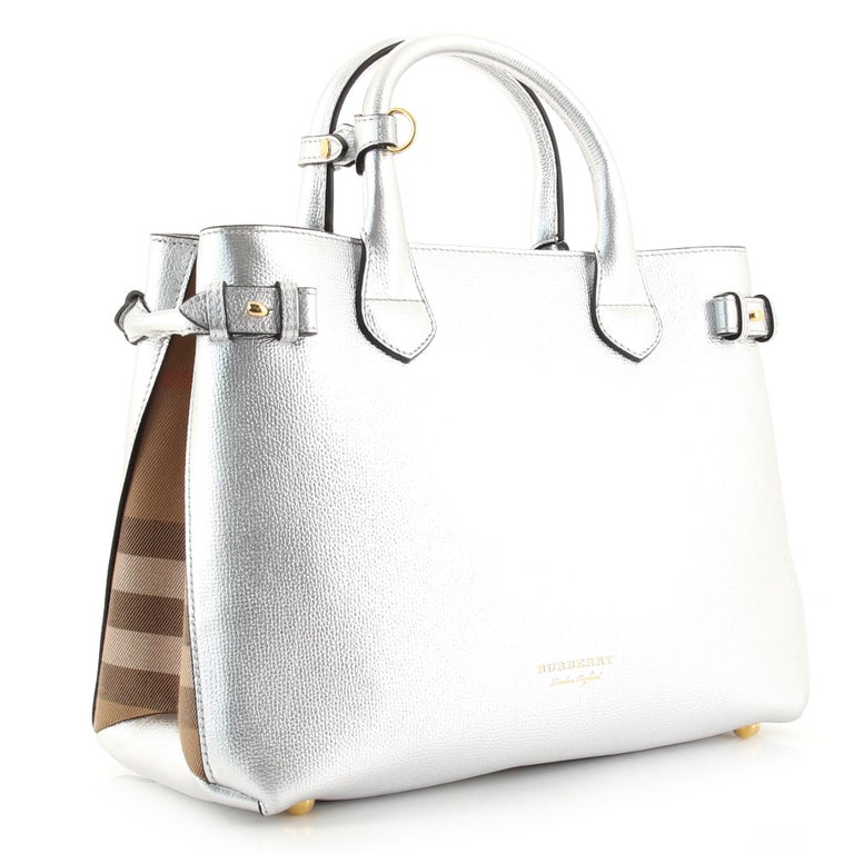 Burberry Banner Tote Leather and House Check Canvas Medium For Sale at ...